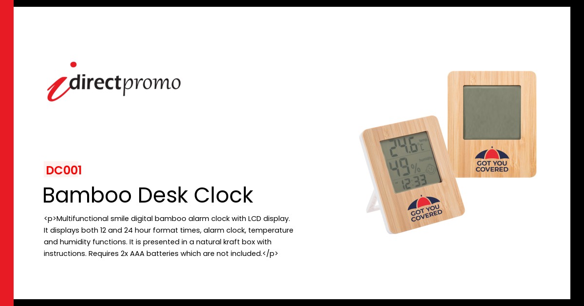 Bamboo Desk Clock IDirectPromo - Custom Promotional Products and ...