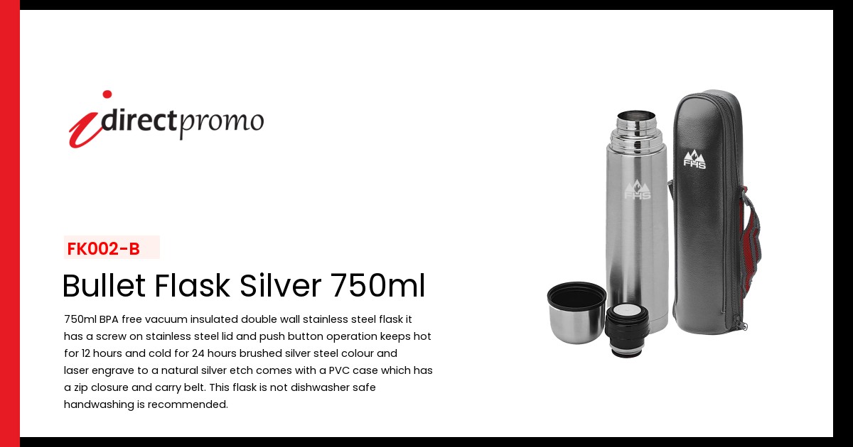 Bullet Flask Silver 750ml IDirectPromo - Custom Promotional Products ...